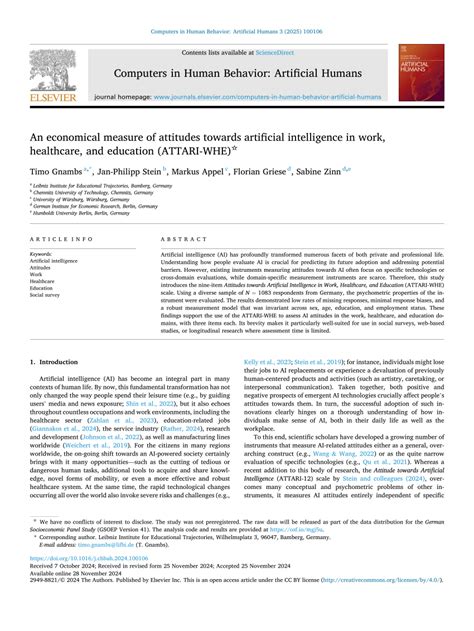 Pdf An Economical Measure Of Attitudes Towards Artificial Intelligence In Work Healthcare
