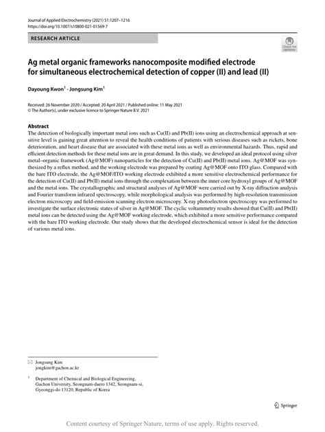 Ag Metal Organic Frameworks Nanocomposite Modified Electrode For Simultaneous Electrochemical