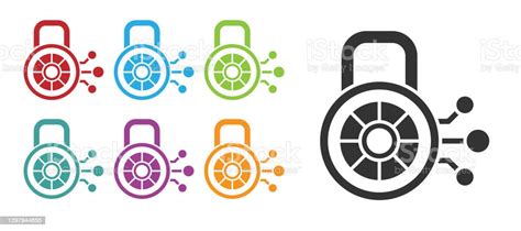 흰색 배경에 격리 된 블랙 사이버 보안 아이콘 디지털 회로 기판의 폐쇄 된 자물쇠 안전 개념 디지털 데이터 보호 다채로운 아이콘을 설정합니다 벡터 가상현실에 대한 스톡 벡터