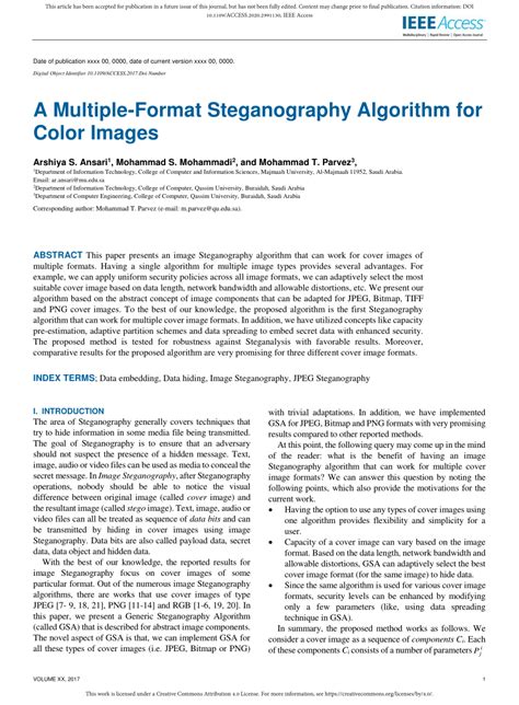 Pdf A Multiple Format Steganography Algorithm For Color Images