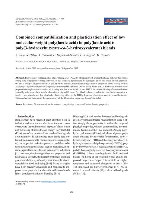 Pdf Combined Compatibilization And Plasticization Effect Of Low