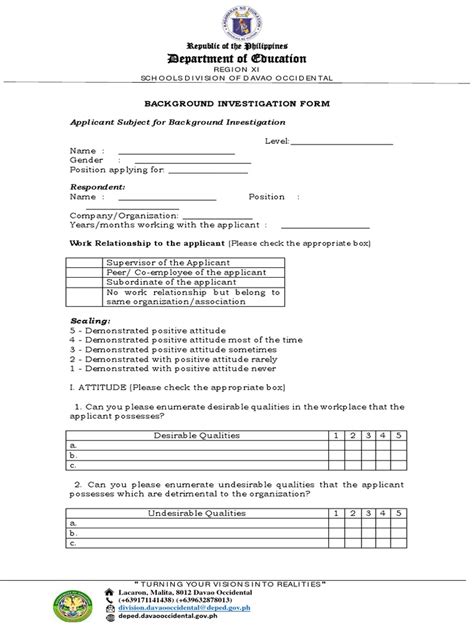 Department Of Education Background Investigation Form Pdf Psychology Behavioural Sciences