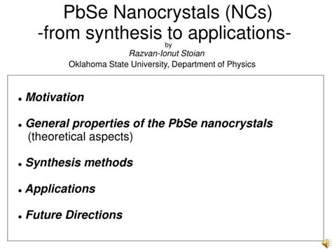 Ppt Pbse Nanocrystals Ncs From Synthesis To Applications Powerpoint Presentation Id341994