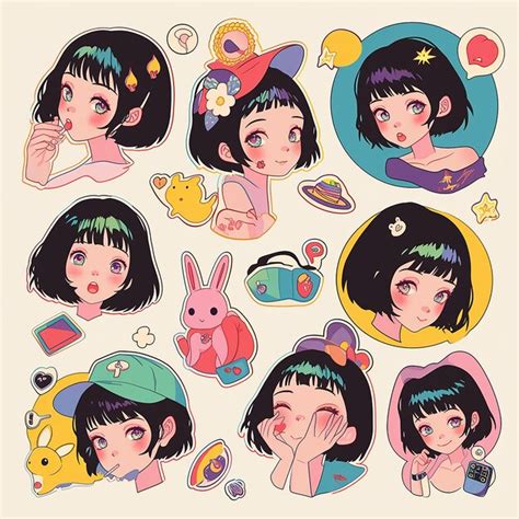 Cute Anime Girl Sticker Pack Premium Ai Generated Image