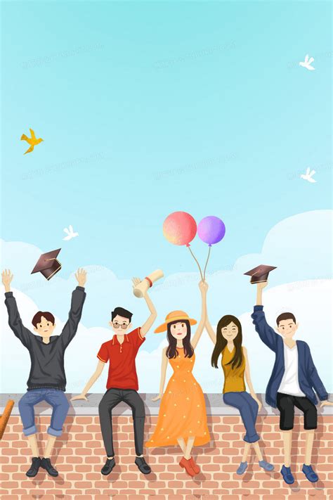 卡通手绘青春不散毕业季背景背景图片素材免费下载熊猫办公