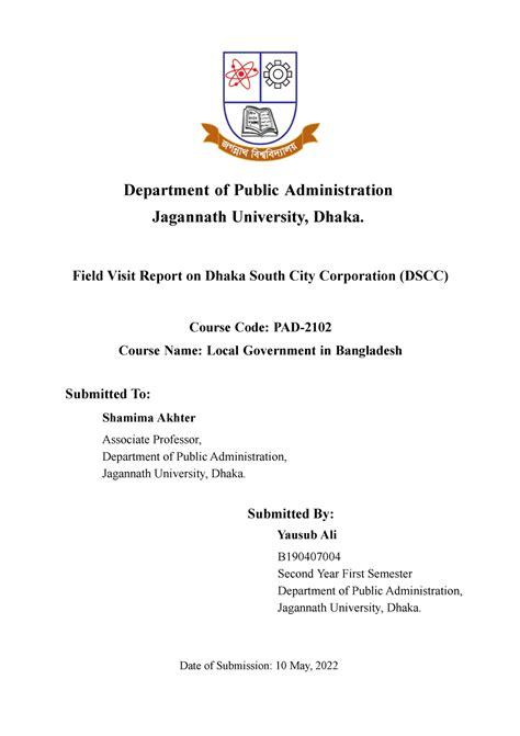 Report On DSCC Yausub B190407004 Department Of Public Administration Jagannath University
