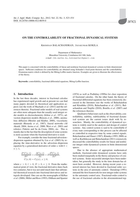Pdf On The Controllability Of Fractional Dynamical Systems