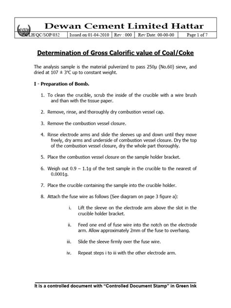 Determination Of Gross Calorific Value Of Coal Pdf Home And Garden