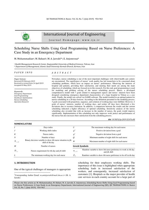 Pdf Scheduling Nurse Shifts Using Goal Programming Based On Nurse