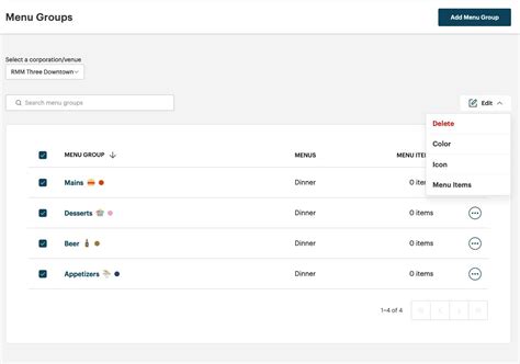 Menu Management Menu Groups