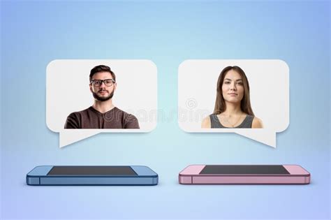 Man And Woman With Chat Bubbles On Phones Stock Image Image Of Communication Smartphones