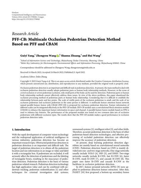 Pdf Pff Cb Multiscale Occlusion Pedestrian Detection Method Based On
