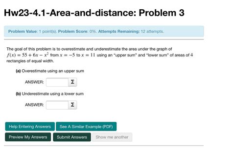 solved hw23 4 1 area and distance problem 3 problem value