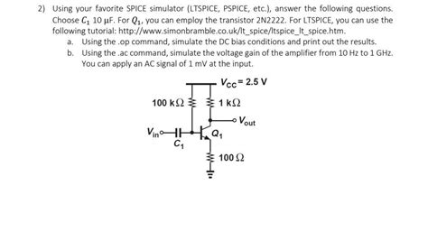 Solved Using Your Favorite Spice Simulator Ltspice Pspice