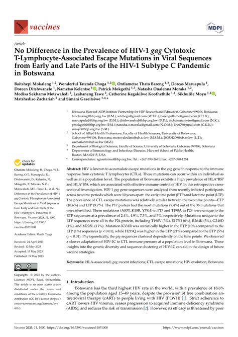 Pdf No Difference In The Prevalence Of Hiv 1 Gag Cytotoxic T Lymphocyte Associated Escape