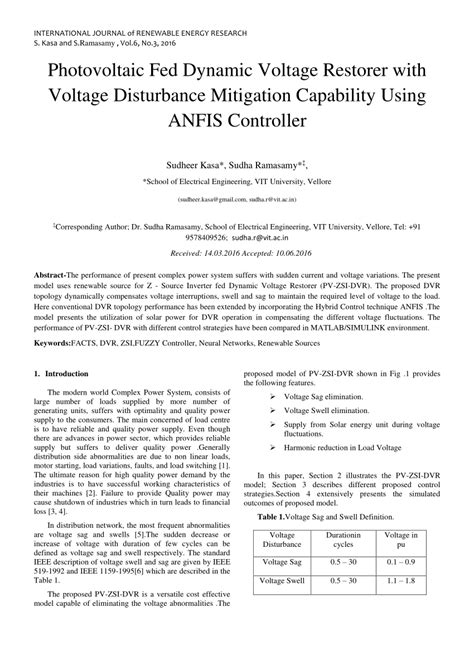 Pdf Photovoltaic Fed Dynamic Voltage Restorer With Voltage