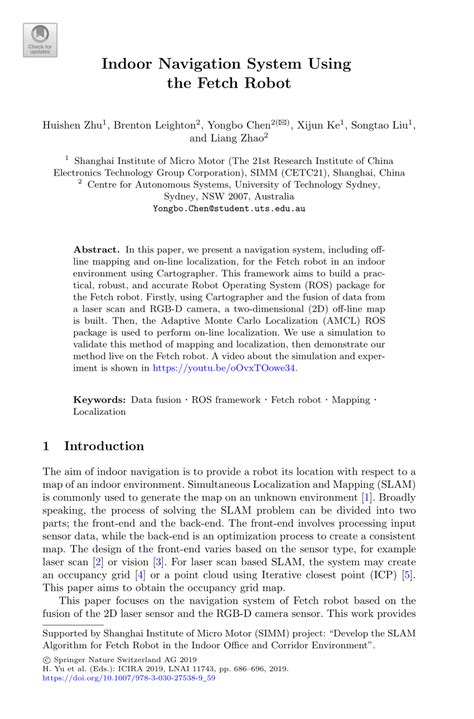 Pdf Indoor Navigation System Using The Fetch Robot