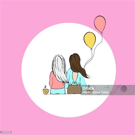 여성 우정 개념 다른 포즈 낙서 스타일에 여자 친구의 세트 2명에 대한 스톡 벡터 아트 및 기타 이미지 2명 가족 귀여운