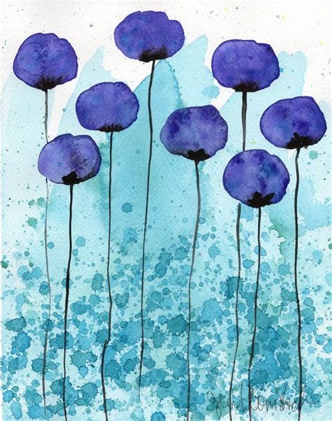 Purple And Aqua Fine Art Print Watercolor Flowers Modern Farmhouse