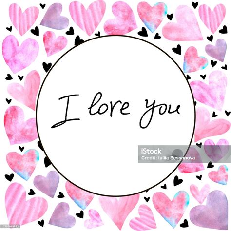 당신을 사랑해요 분홍색 수채화 하트의 프레임입니다 발렌타인 데이 인사말 카드 사랑의 선언 웹에 대한 배경 템플릿 0명에 대한 스톡 벡터 아트 및 기타 이미지 Istock