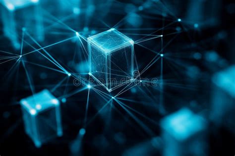 Blue Abstract Background With Network Concept Big Data Flow In Cyber Blockchain Fields Using