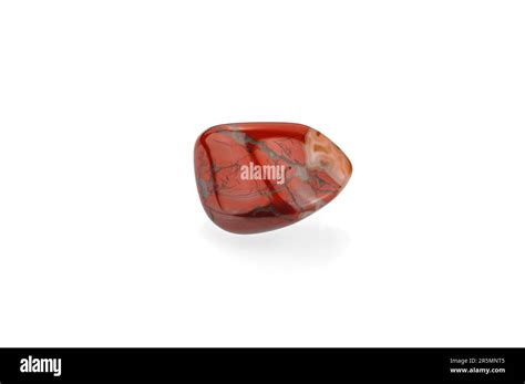 Red Jasper Isolated On White Background Close Up Polished Semi