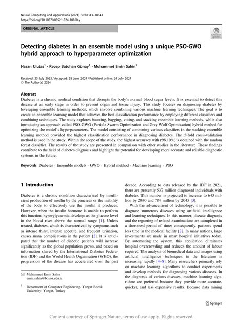 Pdf Detecting Diabetes In An Ensemble Model Using A Unique Pso Gwo