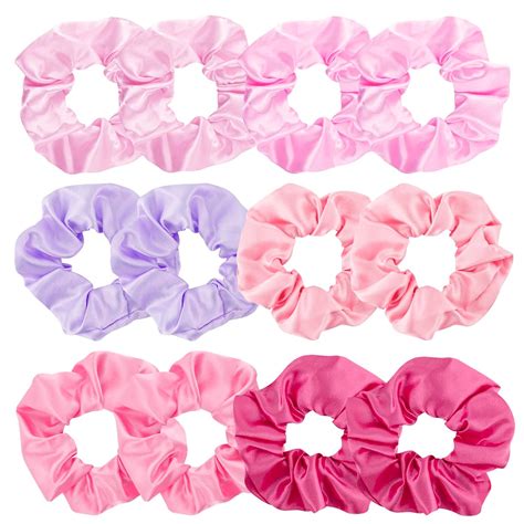12 Pack Elastics Band Hair Scrunchies Pink Satin Scrunchy
