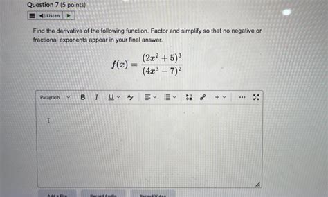 Solved Find The Derivative Of The Following Function Factor Chegg