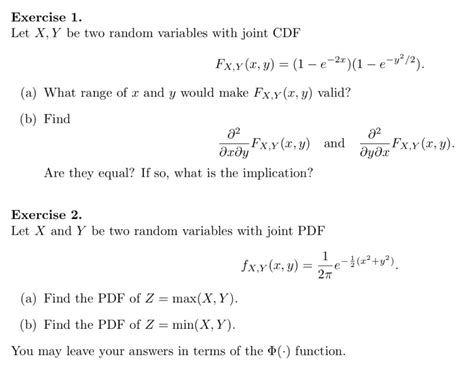 Exercise 1 Let X Y Be Two Random Variables With Chegg Com