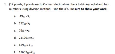 solved 1 12 points 2 points each convert decimal numbers