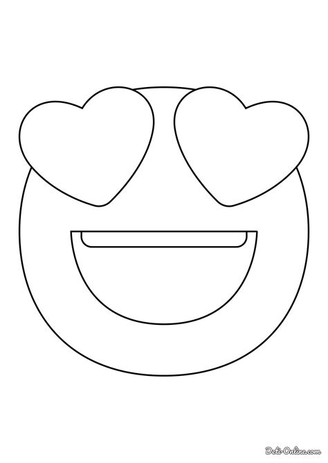 Раскраска Улыбающийся смайлик с глазами сердечками распечатать раскраски для детей