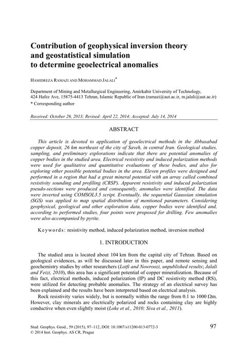 Pdf Contribution Of Geophysical Inversion Theory And Geostatistical Simulation To Determine