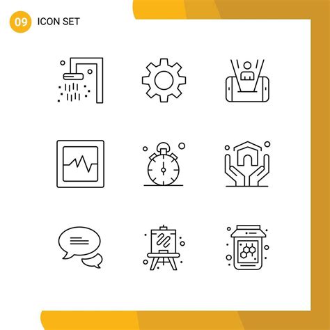 Group Of 9 Modern Outlines Set For Estate Timer Man Quarter Watch Editable Vector Design