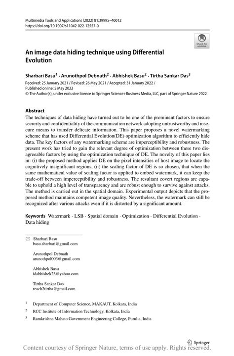 An Image Data Hiding Technique Using Differential Evolution Request Pdf