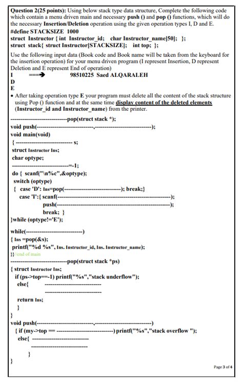 Solved Question 225 Points Using Below Stack Type Data