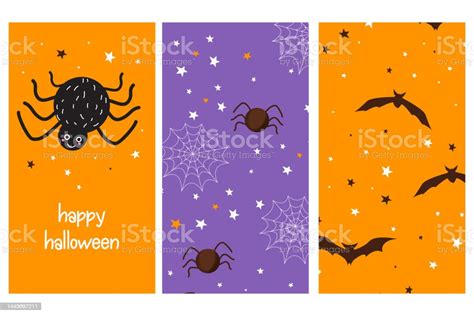 거미와 매끄러운 패턴으로 할로윈 귀여운 카드를 박쥐 간단한 만화 스타일의 거미 휴일 어린이 디자인으로 설정합니다 벡터 그림 10