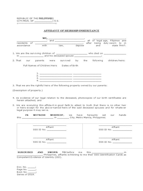 Affidavit Heorship Inheritance Pdf Affidavit Inheritance