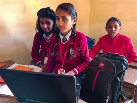 Asian Babe Girls Operating Laptop Computer At Class Room In India January 2020 Editorial Stock