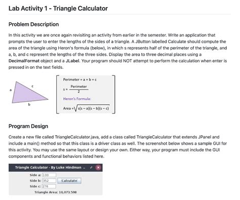 solved lab activity 1 triangle calculator problem