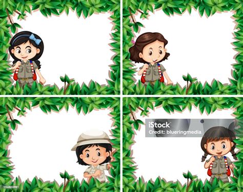 ชุดของกรอบลูกเสือสาว ภาพประกอบสต็อก ดาวน์โหลดรูปภาพตอนนี้ กรอบ องค์ ประกอบ กรอบรูปภาพ