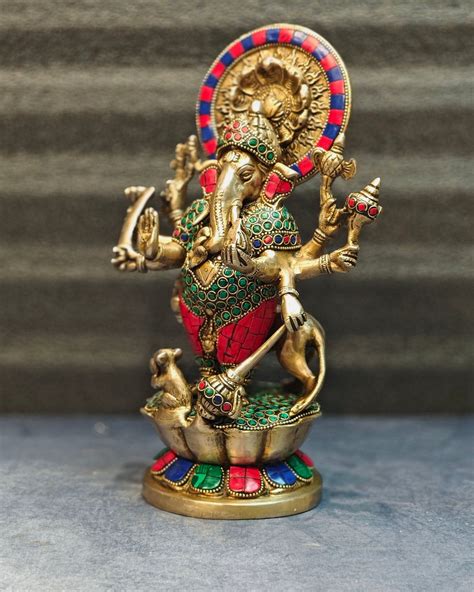 Ashirwaad Kana Drishti Vinayaka Ganesha Brass Idol 12 Inch Multi Col
