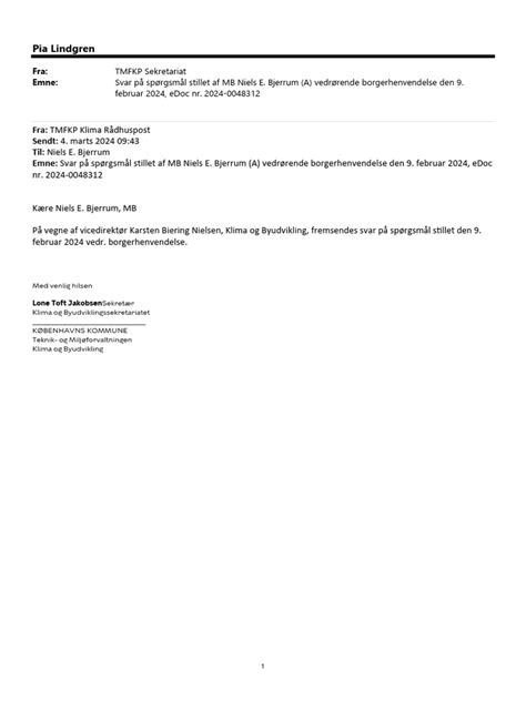 040324 Svar Til Niels E Bjerrum A Om Opsigelse Af Beboerne På