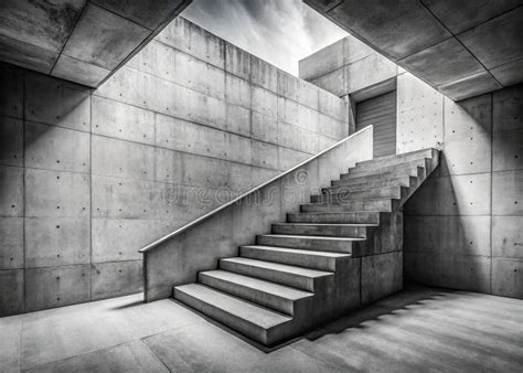 Bold Brutalist Concrete Staircase A Monochrome Masterpiece Of Modern Interior Design Stock