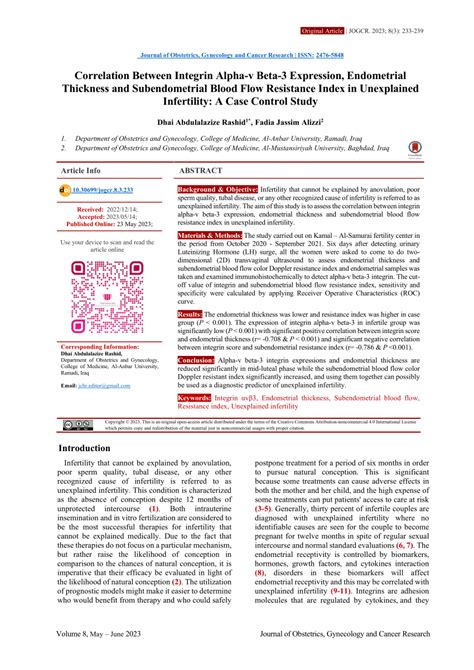 Pdf Correlation Between Integrin Alpha V Beta 3 Expression Endometrial Thickness And