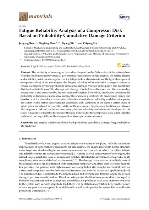 Pdf Fatigue Reliability Analysis Of A Compressor Disk Based On