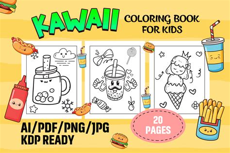 Kawaii Food Coloring Pages Graphic By Tixxor Global Creative Fabrica