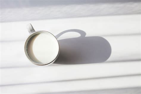 흰색 테이블에 우유 컵 건강한 아침 식사 또는 점심 식사 햇빛과 그림자 공간을 복사합니다 위쪽 보기 0명에 대한 스톡 사진 및 기타 이미지 Istock