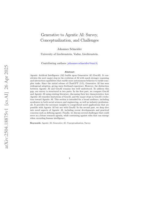 Pdf Generative To Agentic Ai Survey Conceptualization And Challenges