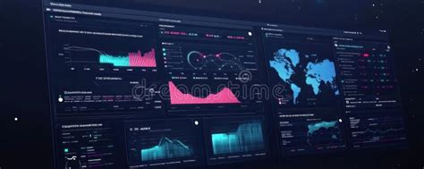 Digital Dashboard Interface With Charts Graphs And World Map For Data Analysis Stock